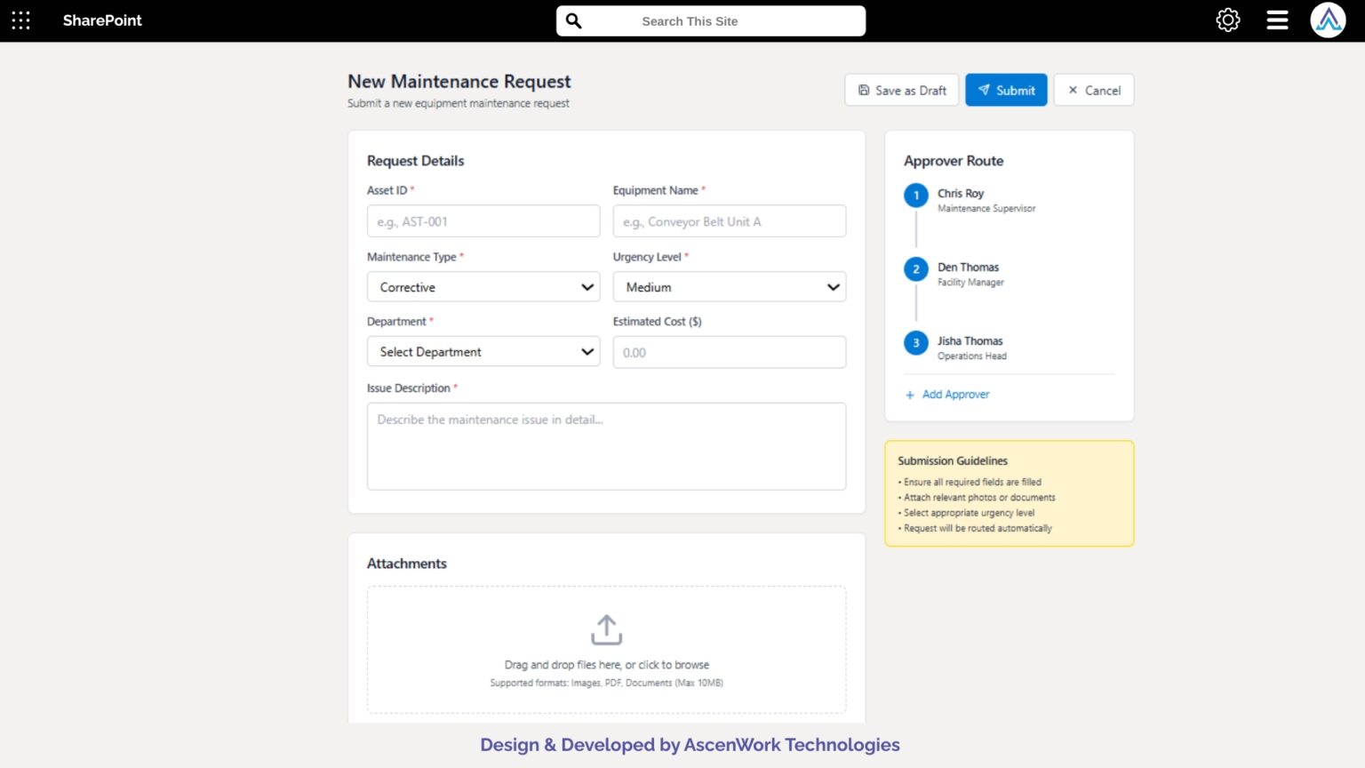 Maintenance Request Approval Workflow | AscenWork